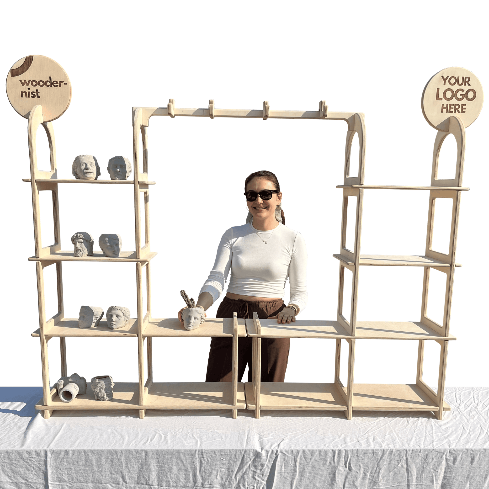 Framely Collapsible Wooden Checkout Counter with Shelves